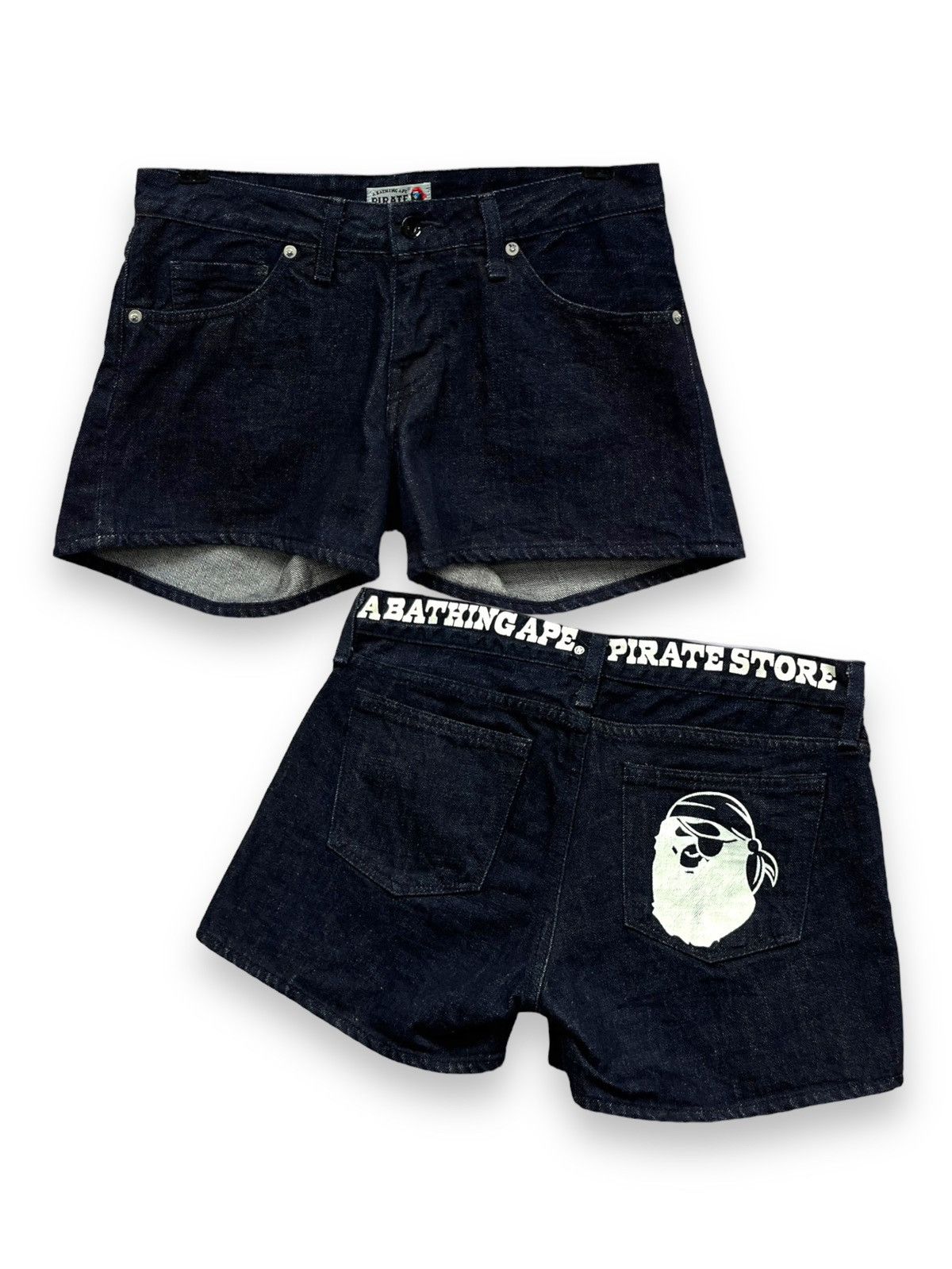 Bape Bape Pirate Store Denim Hot Pants Shorts | Grailed