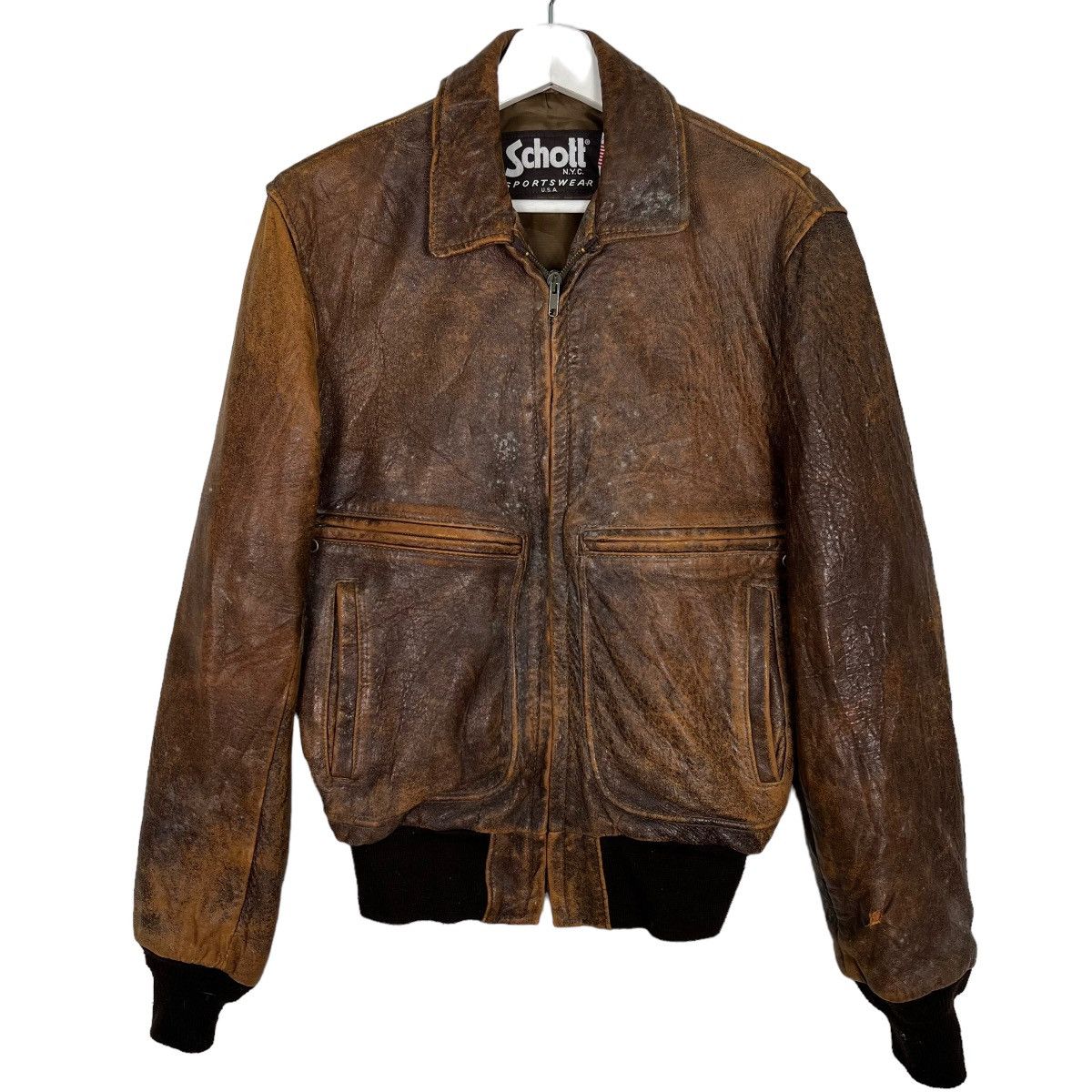 Schott × Vintage 💥 VINTAGE SCHOTT NYC LEATHER BOMBER JACKET MADE IN USA ...