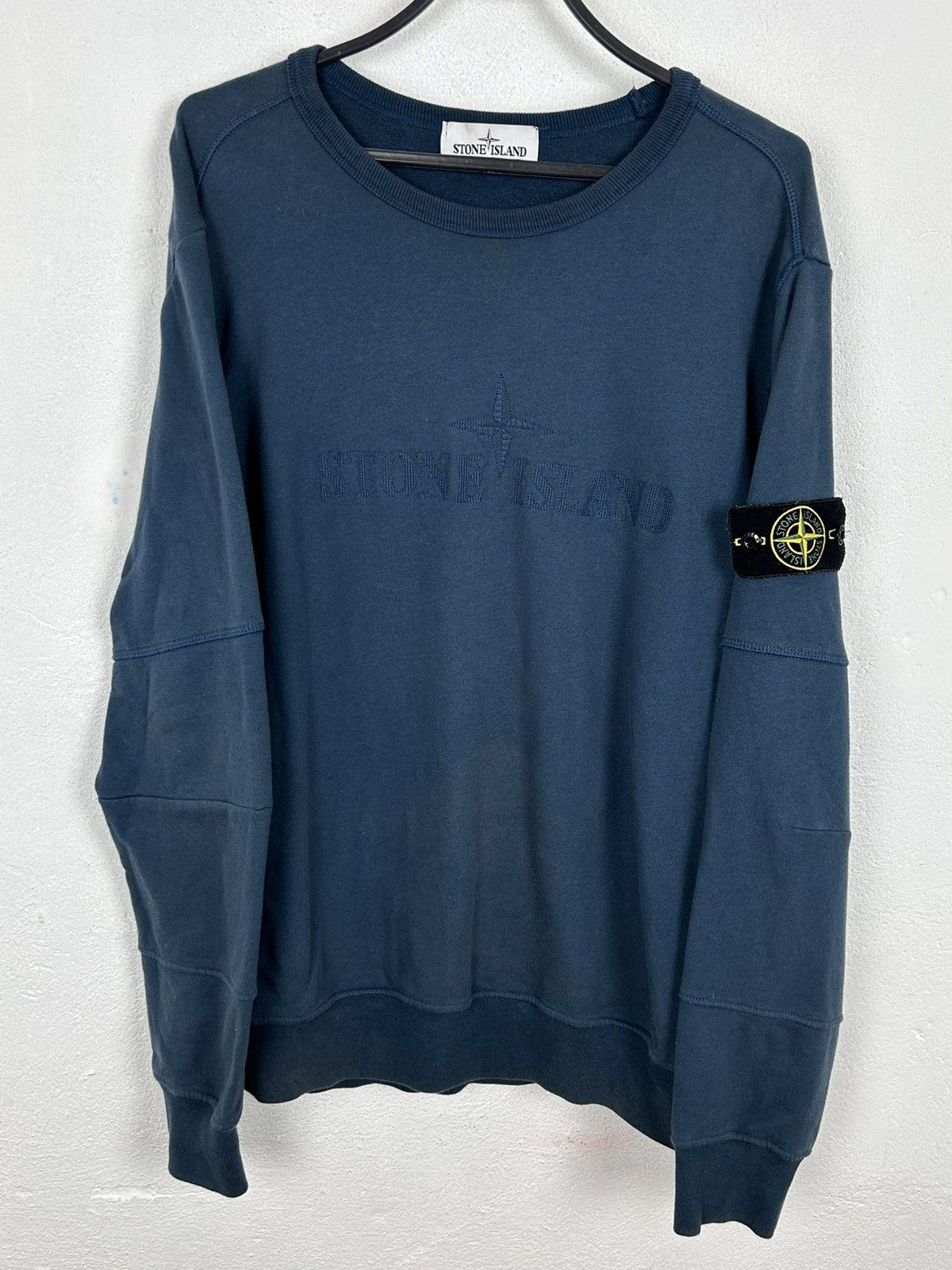 Stone Island Stone Island Garment Dyed Intarsia Embroidered Logo Sweat ...