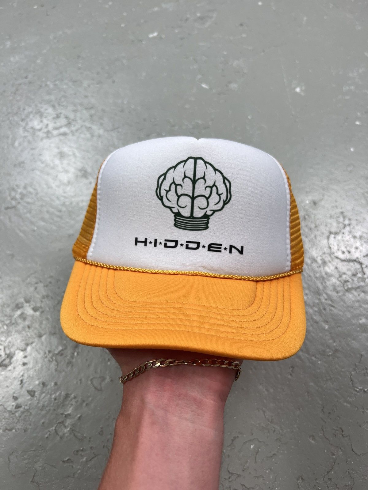 Pharrell Hidden NY x Nerd Brain Trucker Hat Yellow | Grailed