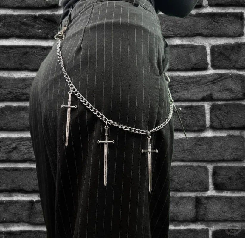Cuban Link Chain Punk Rock Cross Sword Pant Chain | Grailed