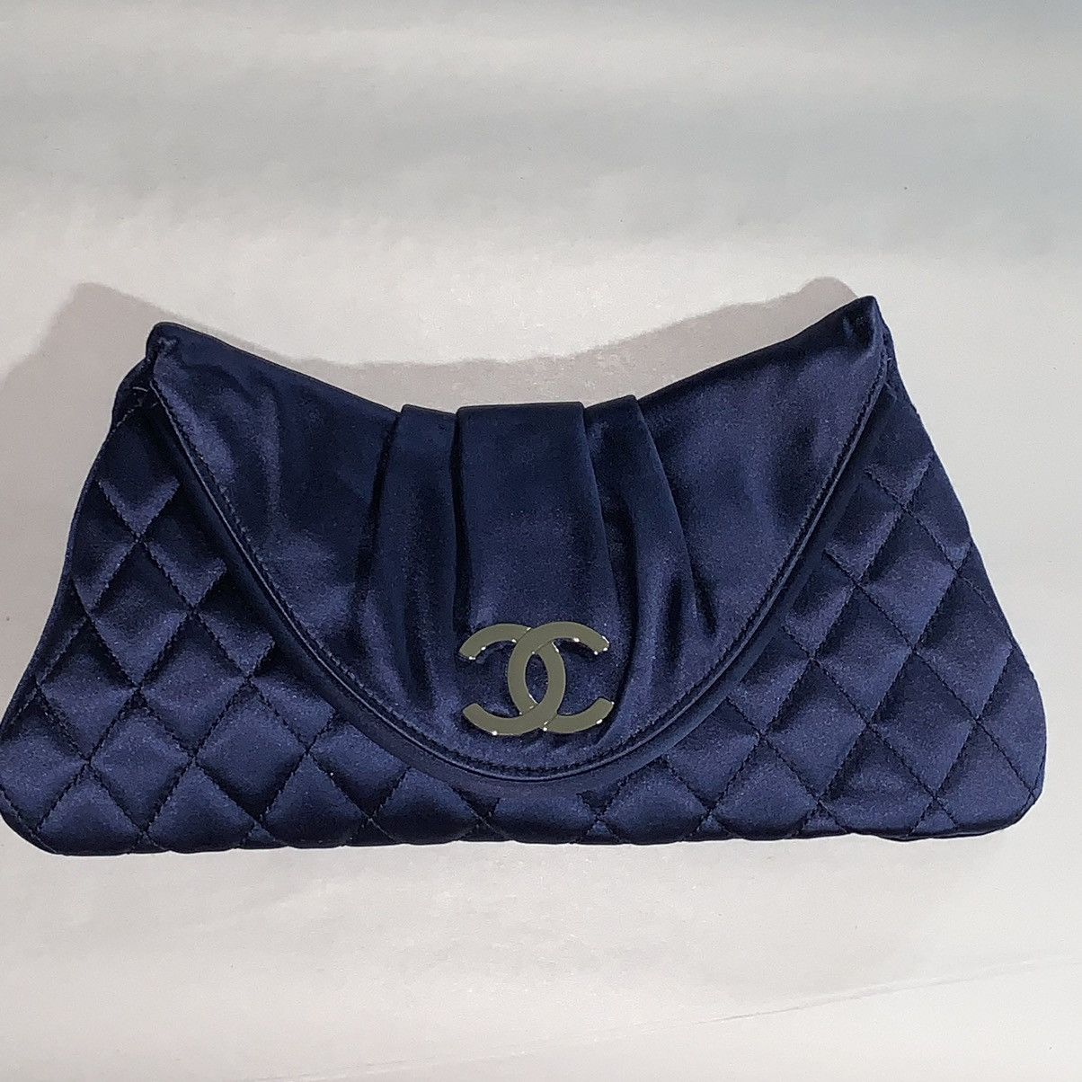 Chanel CHANEL bright blue QUILTED silk Half Moon frame CLUTCH bag | Grailed