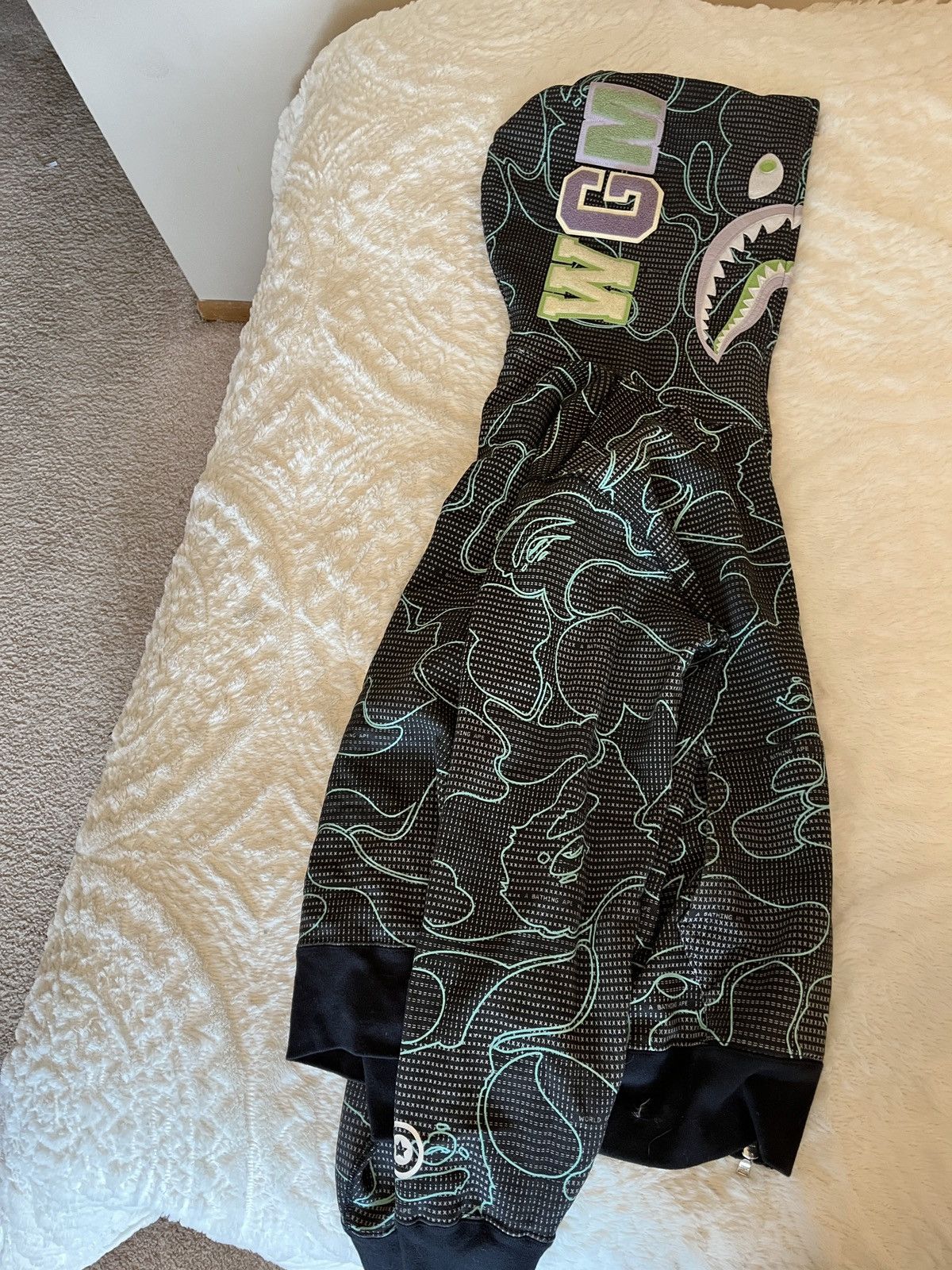 Bape Text Code Camo Shark Full Zip Hoodie | Grailed