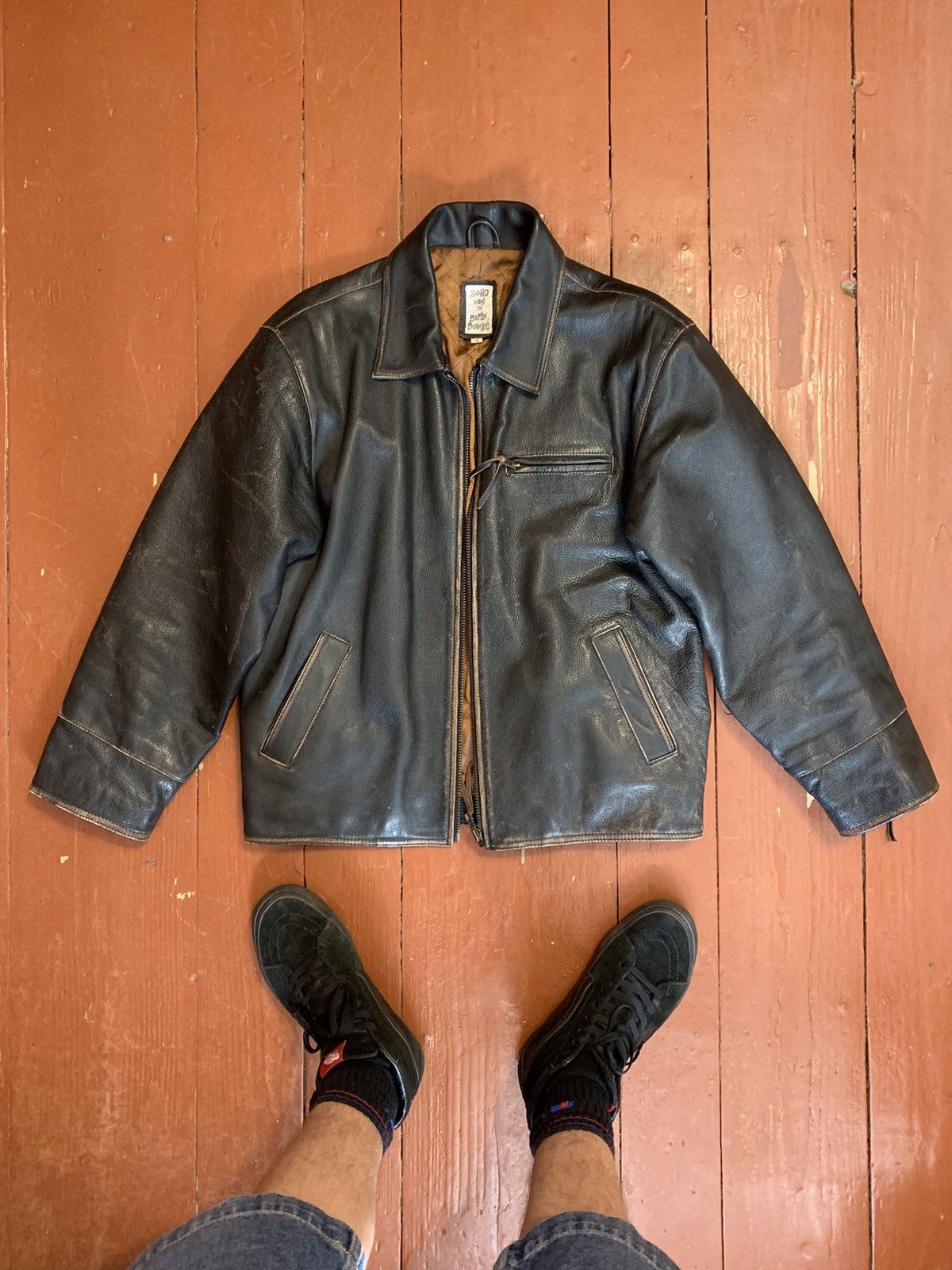 Genuine Leather × Vintage 90's Soho Side Is Bomb Boogie Distressed Real ...