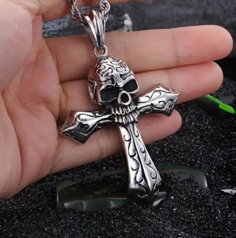 Cuban Link Chain Cross Skull Pendant Necklace | Grailed