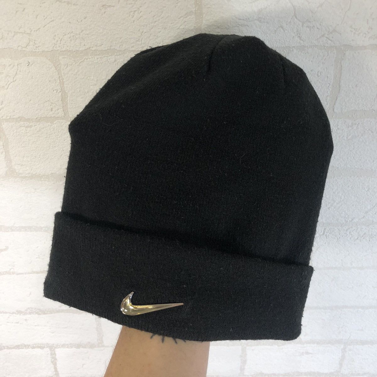 Nike Nike Silver Metal Swoosh Toque Beanie Winter Cap Hat Drill | Grailed