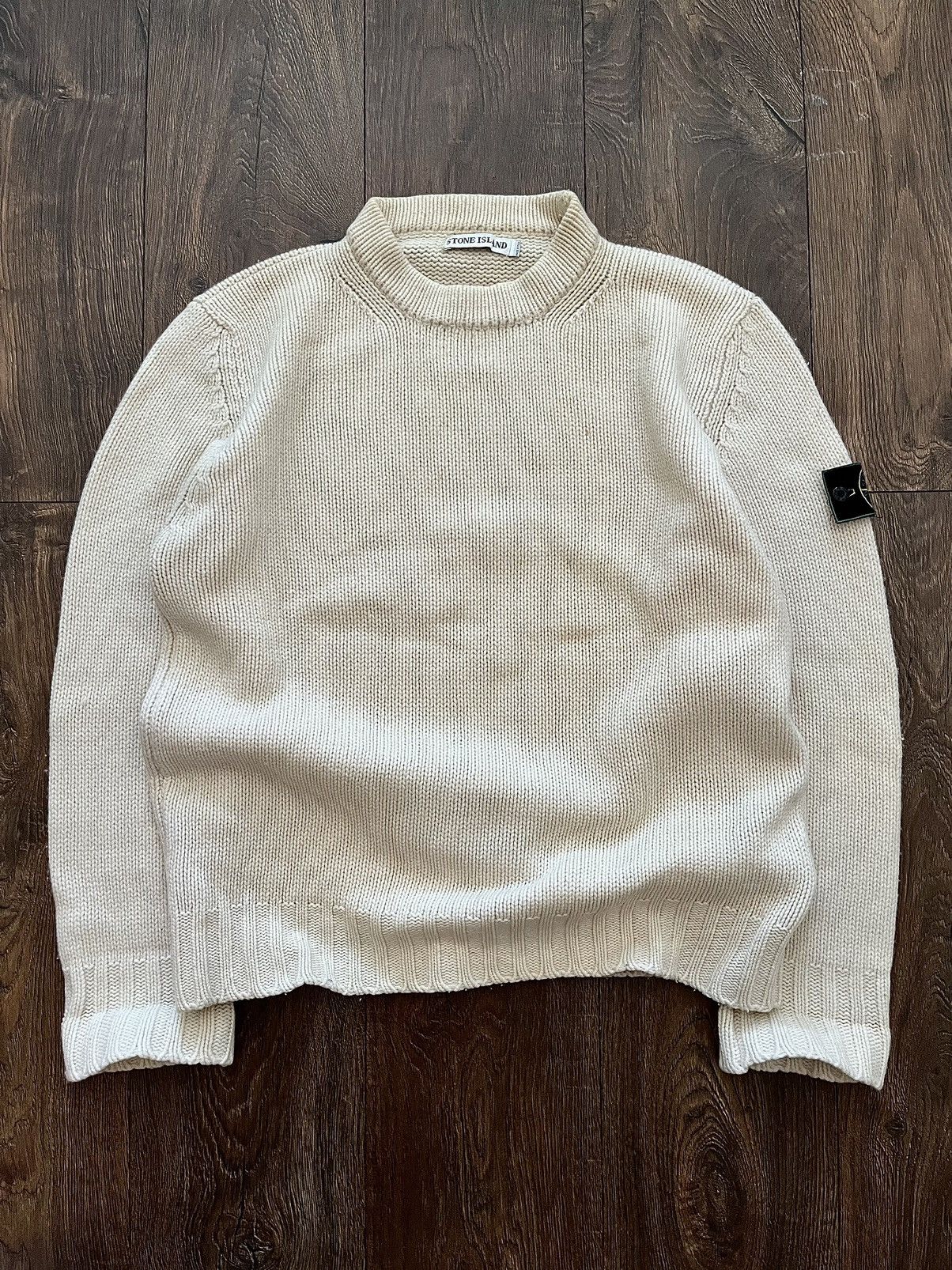 Massimo Osti × Stone Island × Vintage Vintage 1999 Stone Island green badge knit wool sweater ...