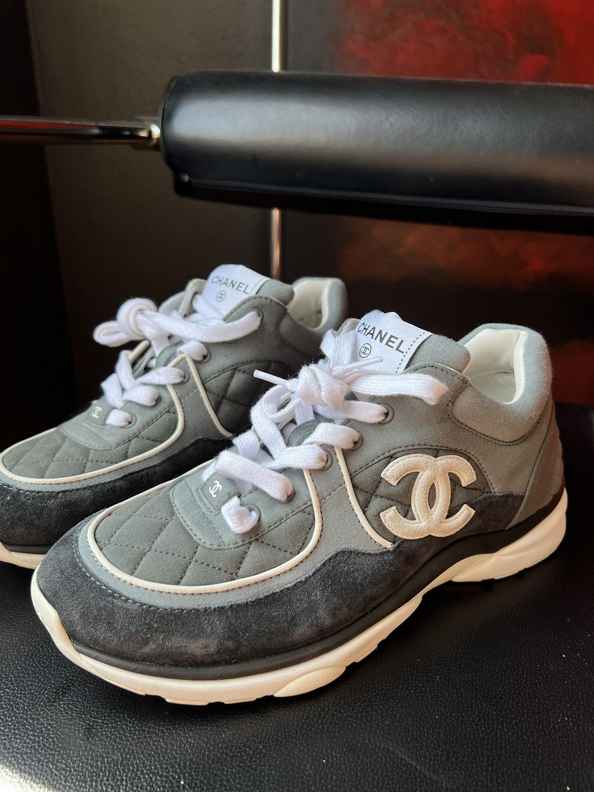 Chanel chanel logo runner sneakers grey | Grailed
